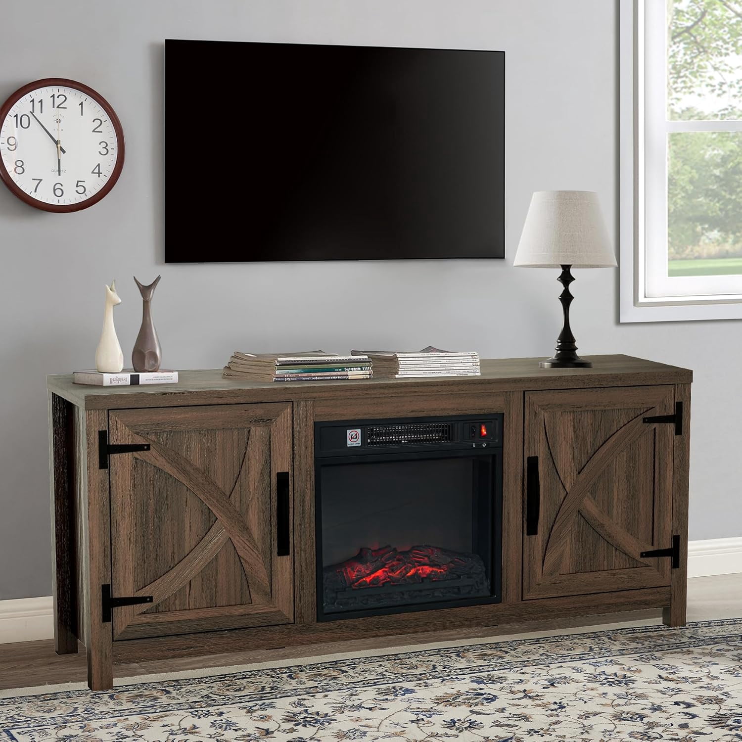 58 Inch Fireplace TV Stand for TV up to 65”,Farmhouse Tv Stand with 18 ...