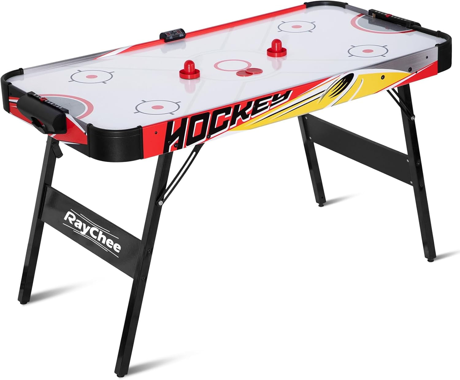 58 Inch Foldable Air Hockey Table, LED Folding Hockey Table Game Set w ...