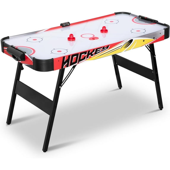 58 Inch Foldable Air Hockey Table, LED Folding Hockey Table Game Set w ...