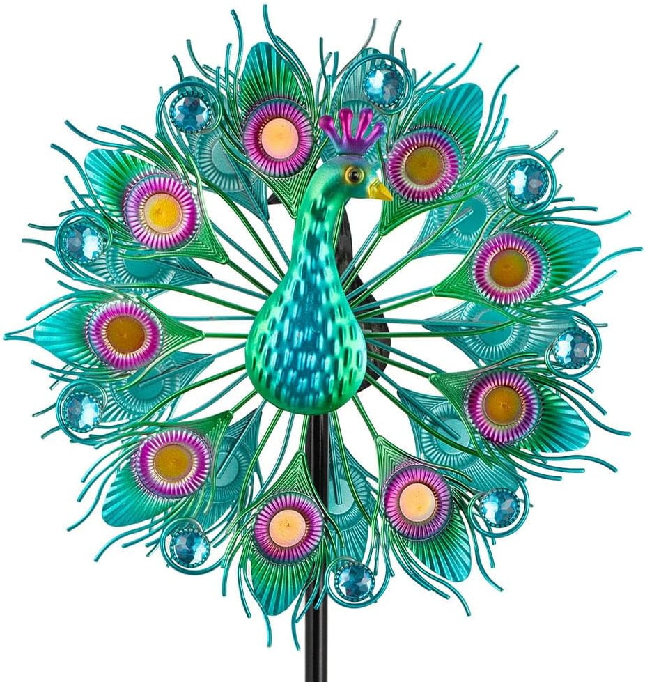 58 Inch Peacock Wind Spinner-Double Wind Sculpture Metal Windmill for ...