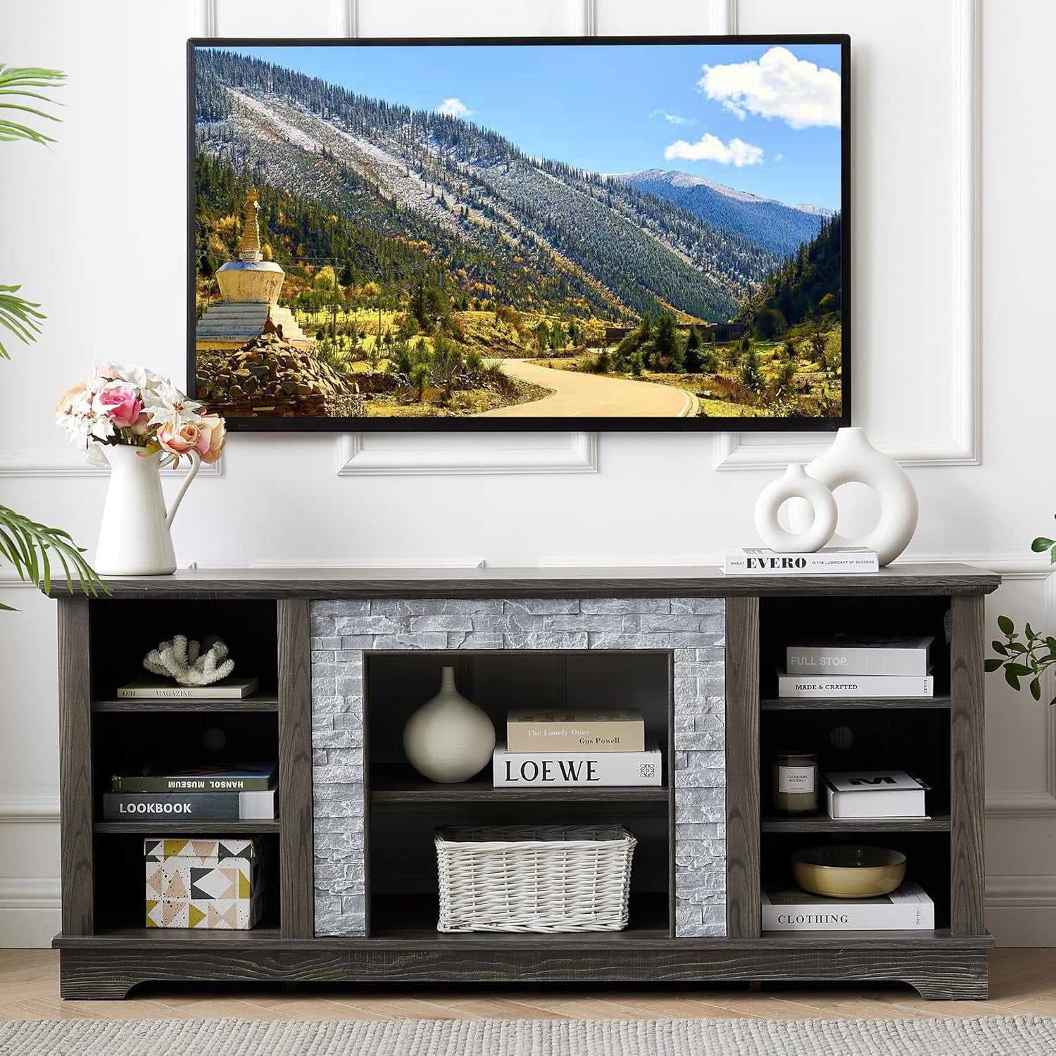 58 Inch TV Stand for TVs up to 65 Inch, Entertainment Center with ...