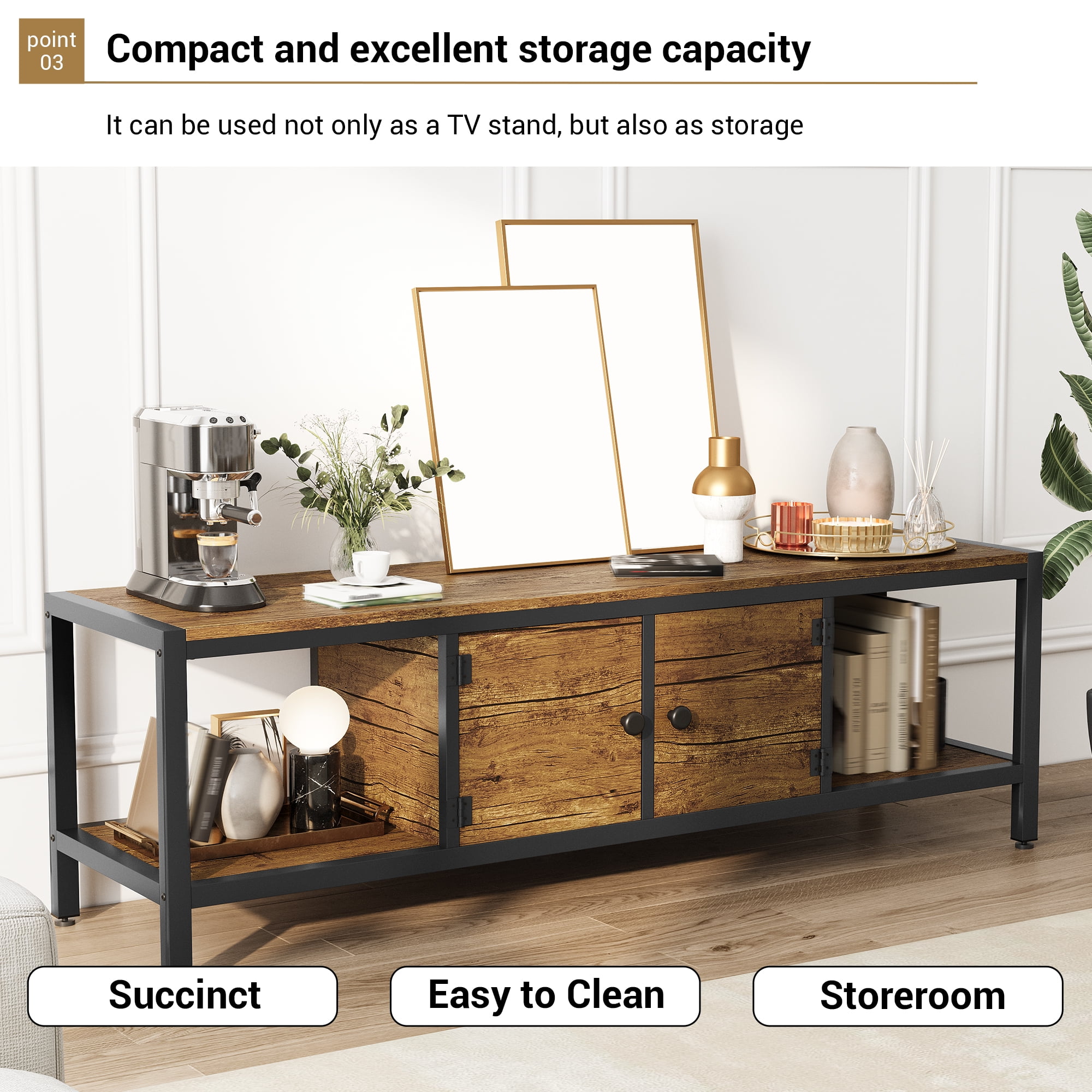 58 Inch TV Stand Up to 65 Inches TVs with Storage Cabinet, Wide TV ...