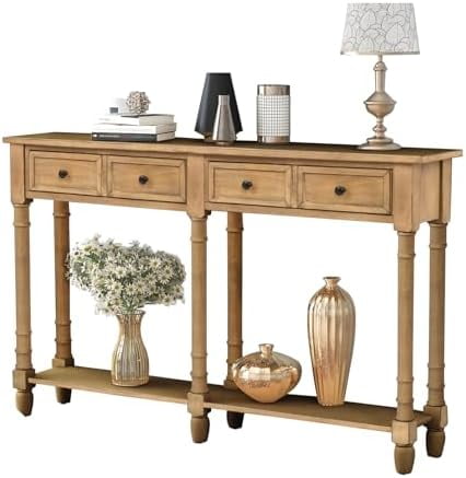 58-Inch Vintage Console Table, Long Narrow Entry Sofa Table with 2 ...