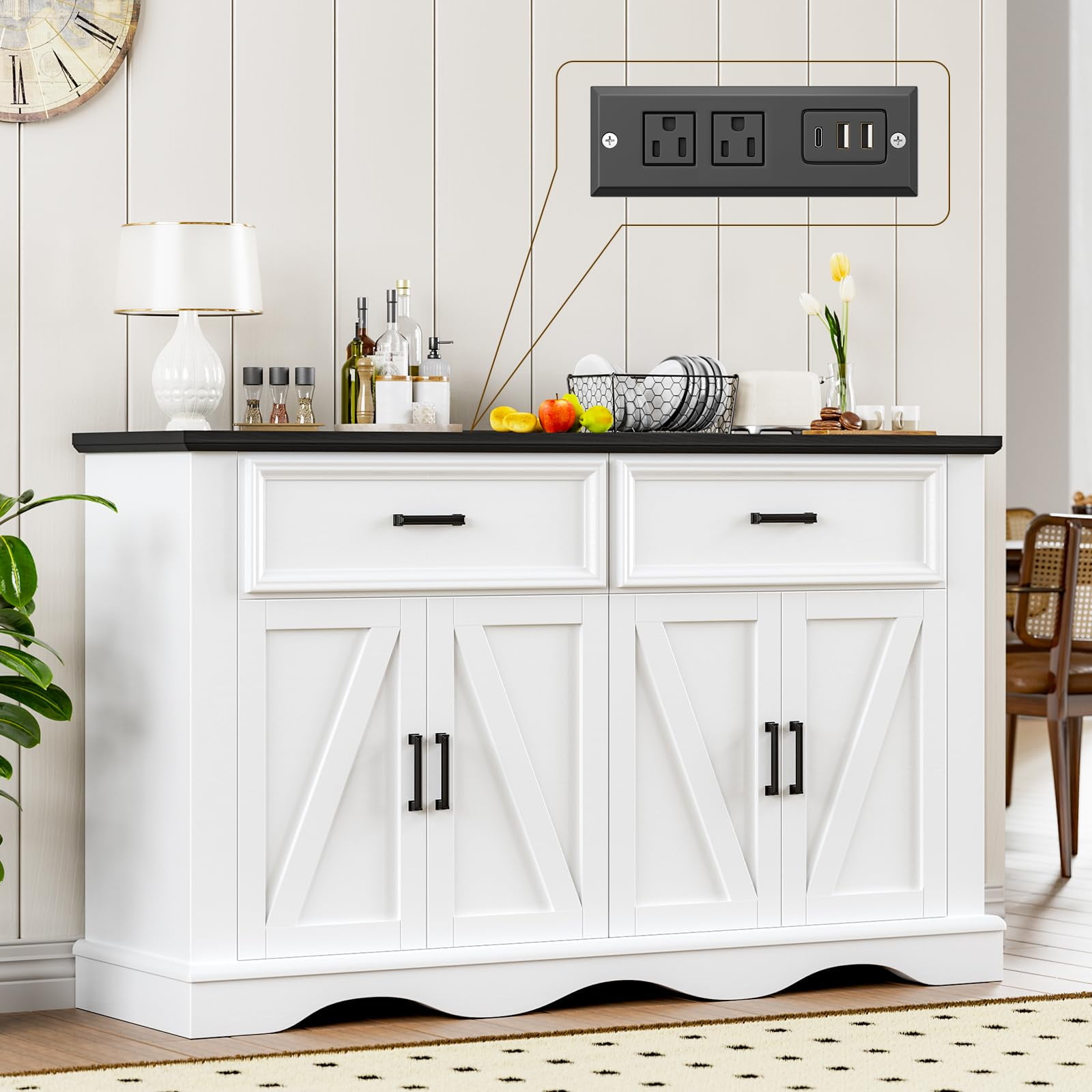 58" Large Wooden Buffet Cabinet with Storage, Modern Coffee Bar and ...