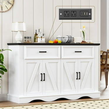 63''Large Fluted Sideboard Buffet Cabinet, Modern Buffet Table Coffee Bar Wine Bar Storage ...