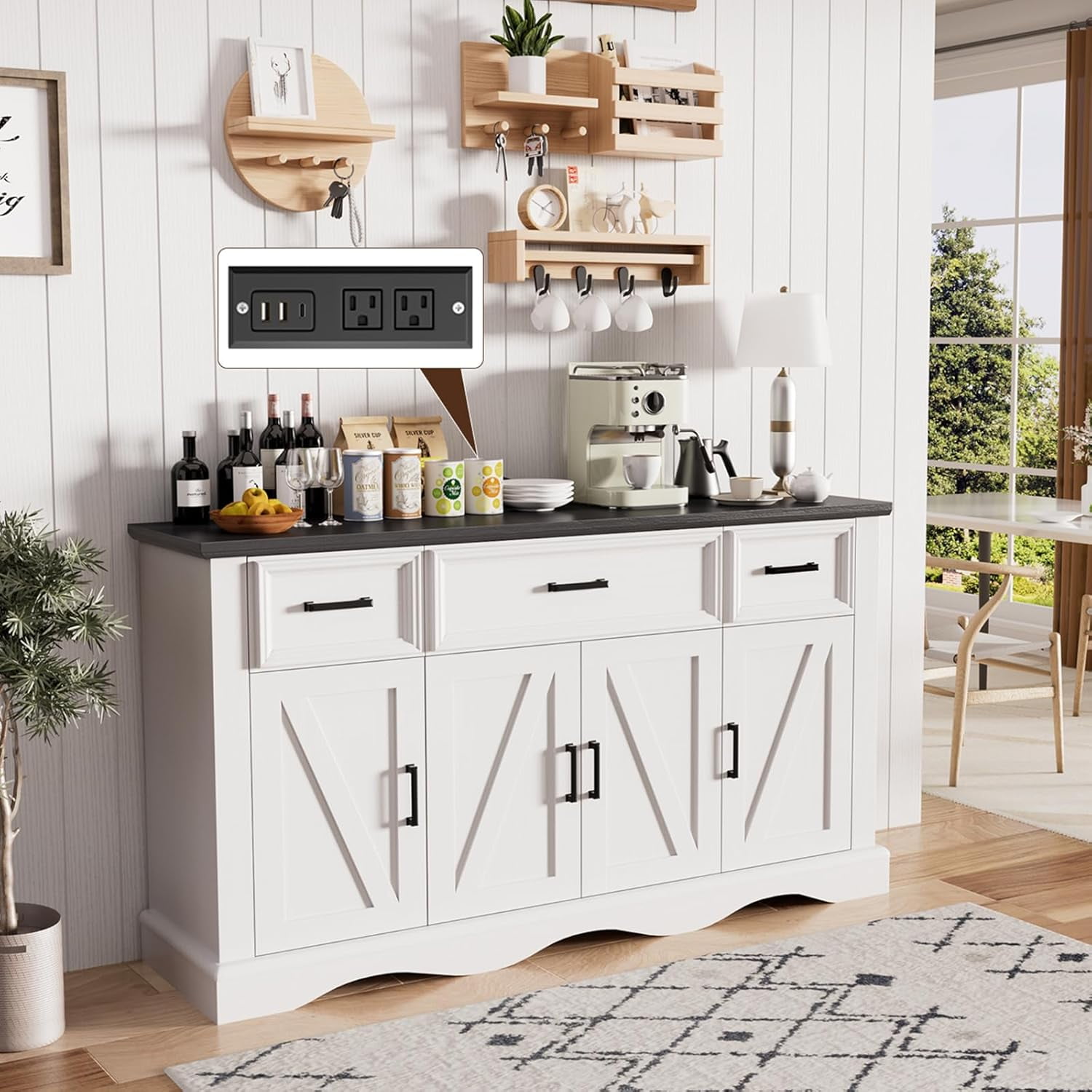 58" Large Wooden Buffet Cabinet with Storage, Modern Coffee Bar and ...