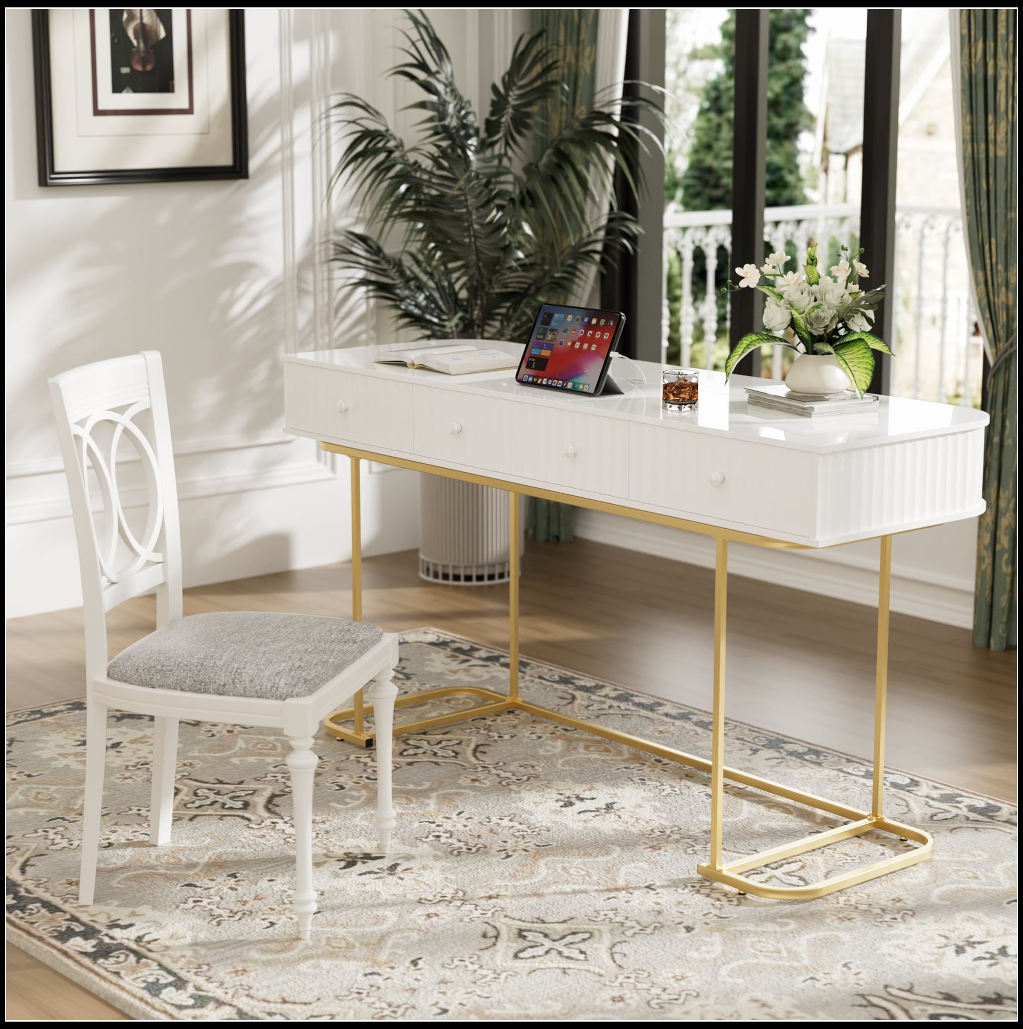 58"Mid-Century Modern Curved Desk,Wooden Home Office Desk with Waveform ...