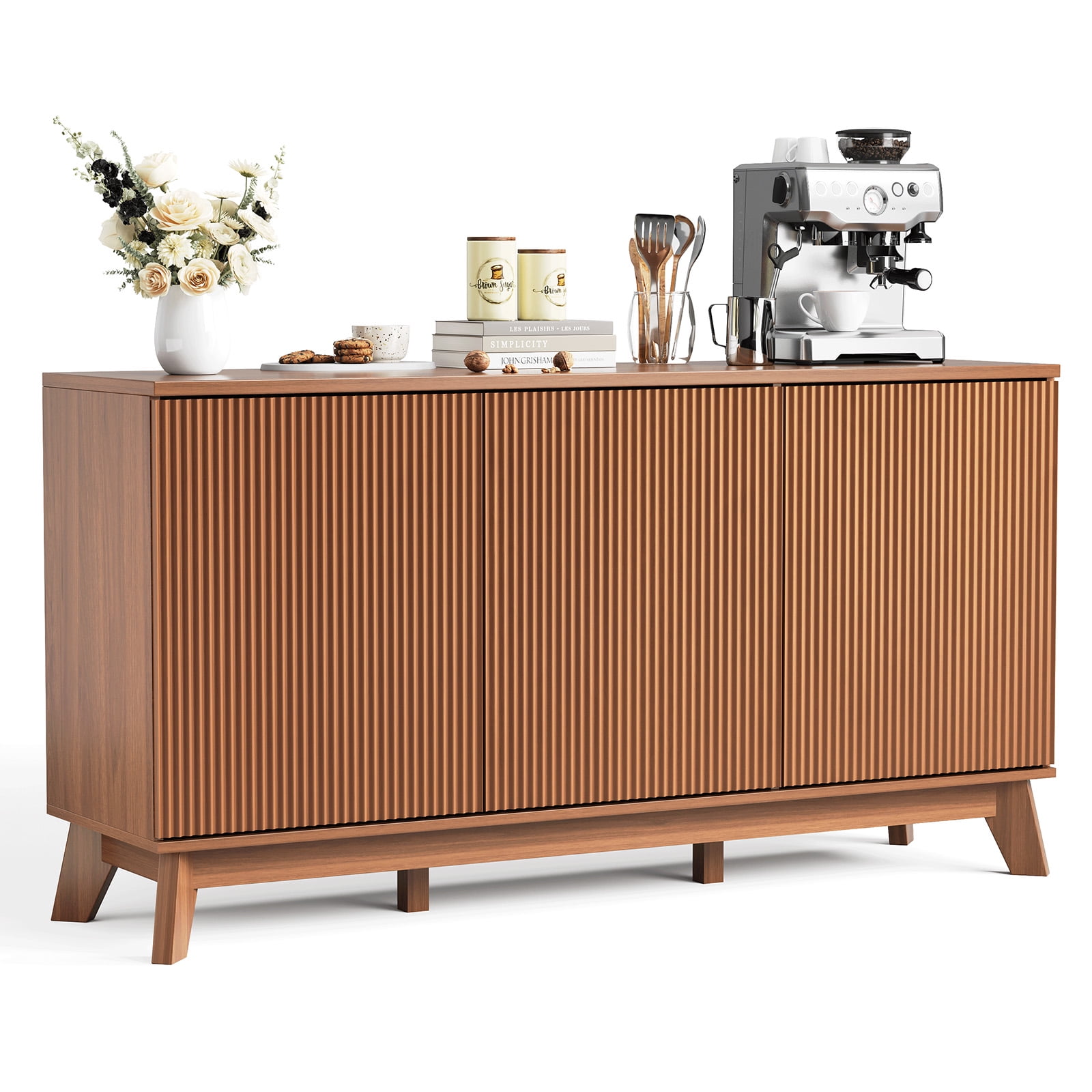 58" Modern Farmhouse Sideboard - Rustic Oak Finish with 3 Doors ...