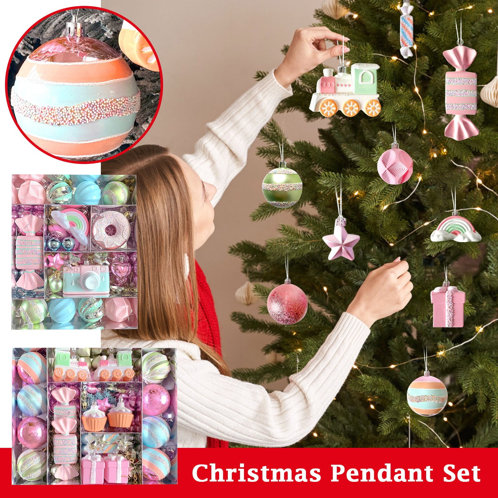58 PCS Christmas Decorations Set Christmas Ball Hanging Ornaments ...