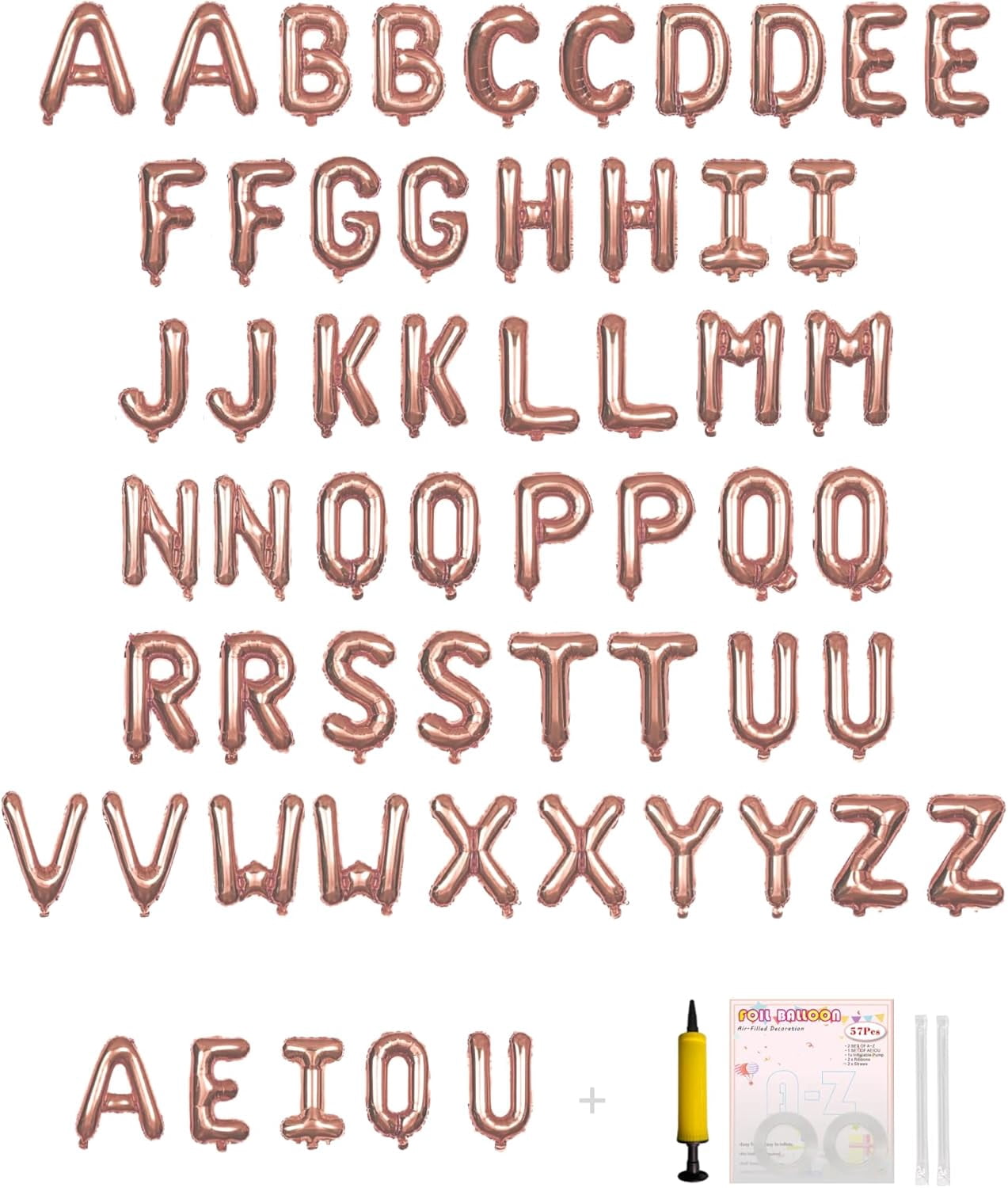 58 PCS Letter Balloons Alphabet Letters 2 Sets A- Z & 1 Sets AEIOU 16 ...