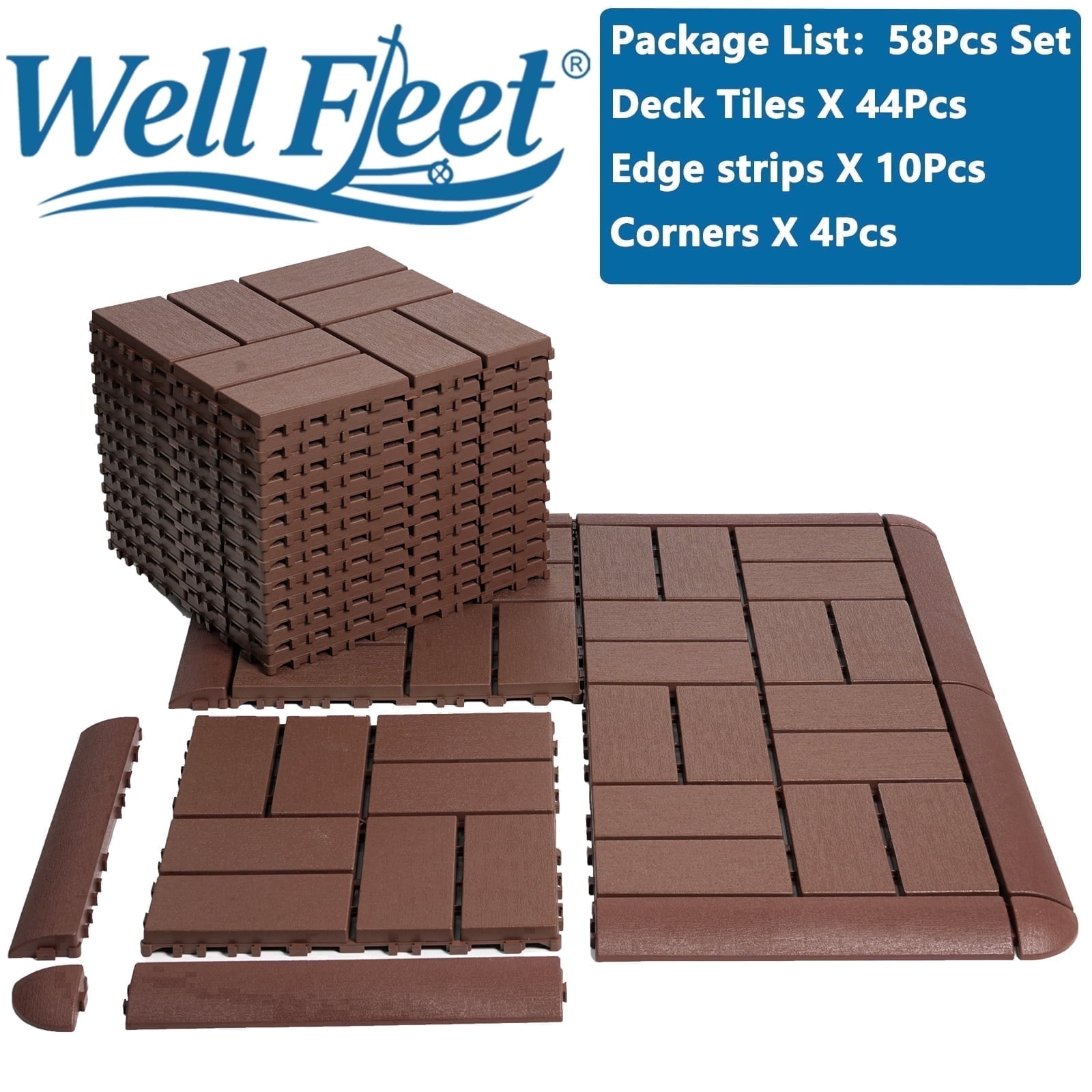 58 Pack 0.9 inch thick Plastic Interlocking Deck Tiles, All-Weather ...