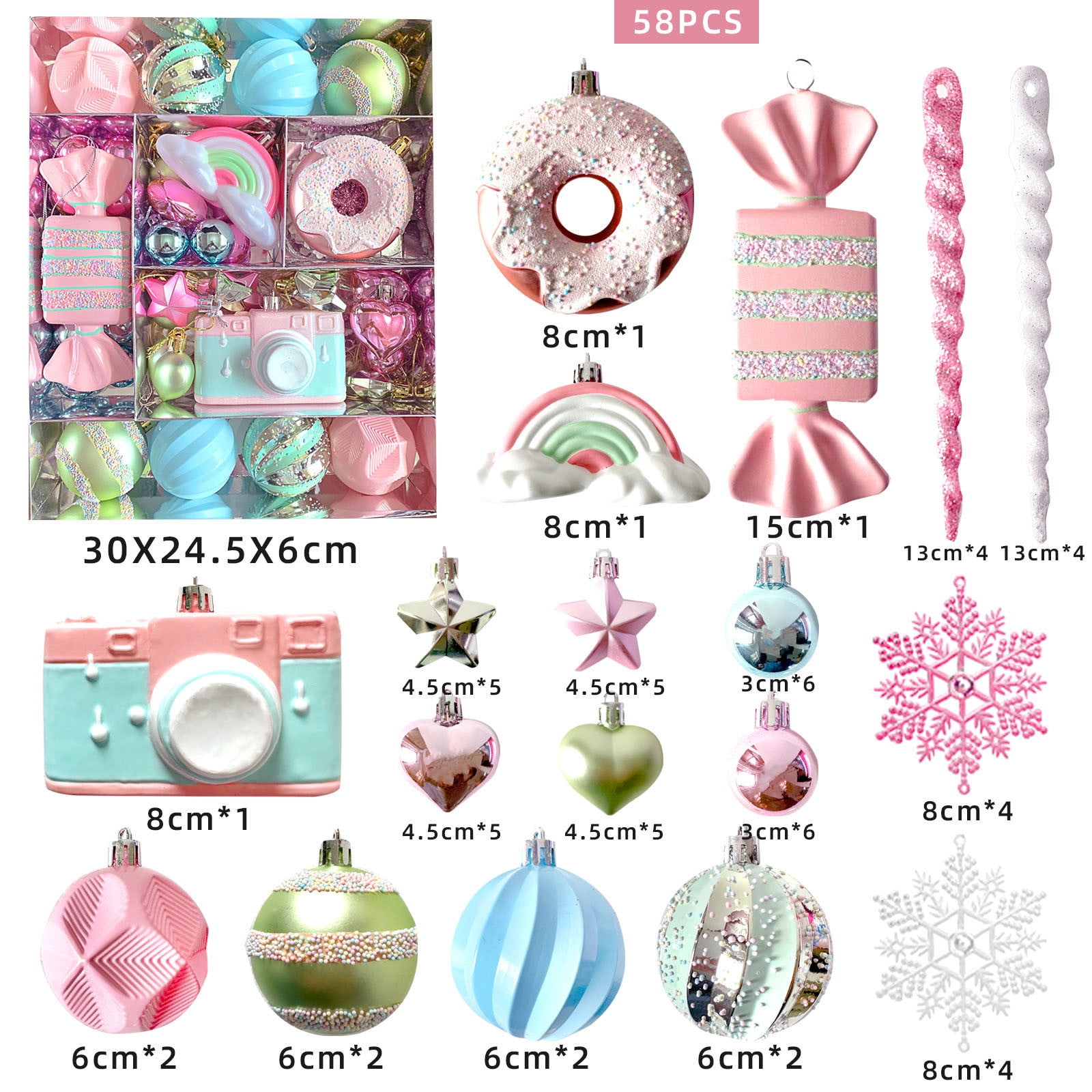 58 Pcs 3.15" Pastel Christmas Ball Ornaments Set, Macaron Pink Candy ...