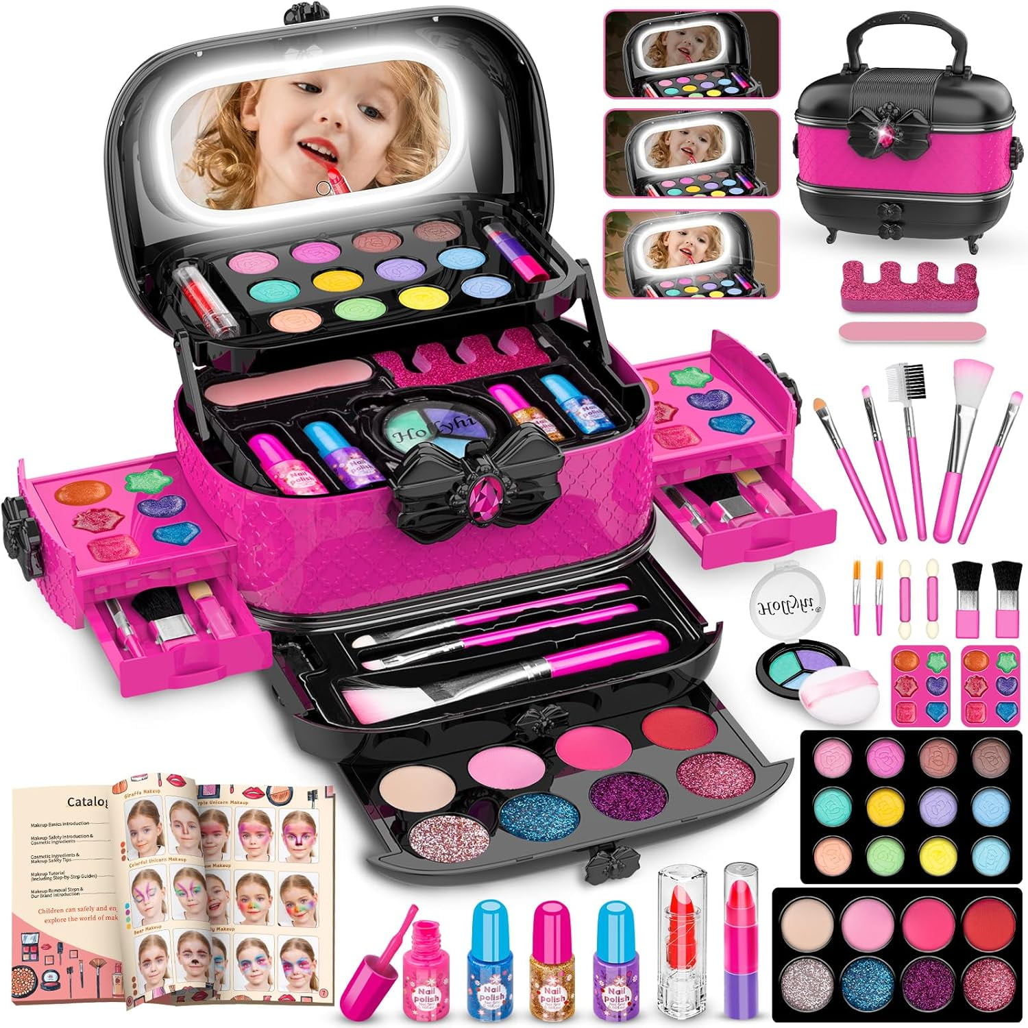 58 Pcs Kids Makeup Kit for Girl, Princess Toys Real Washable Cosmetic ...