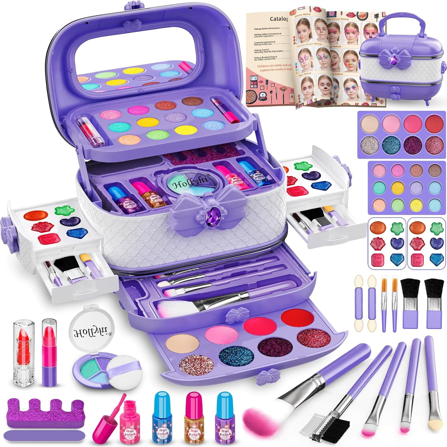 58 Pcs Kids Makeup Kit for Girl, Princess Toys Real Washable Cosmetic ...