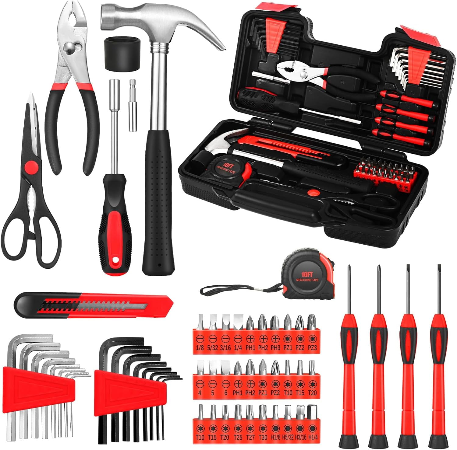 58-Piece Tool Kit Basic Home Repair Tool Set, General Household Hand Tool Kit,Small Tool Kit ...