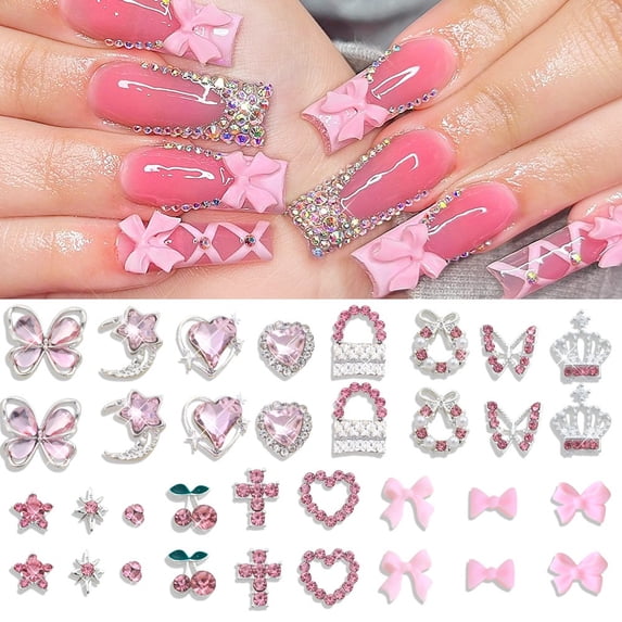 58 Pieces Silver-Pink Crown-Shaped Metal Nail Art Accessories for ...