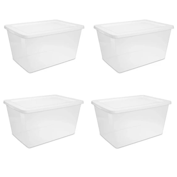 58 Quart Clear Plastic Storage Box with White Snap-on Lid Stackable ...