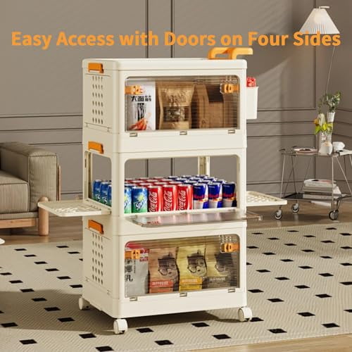 58 Quart Stackable Rolling Storage Cart with Clear Doors, 5 Tier ...