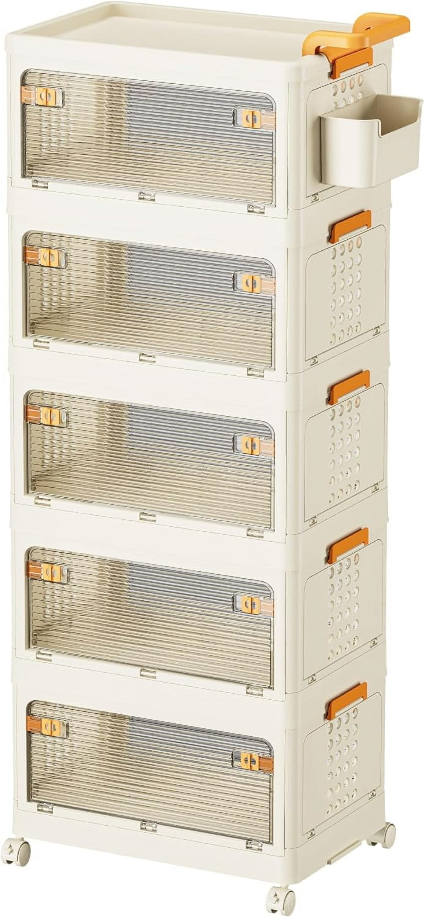 58 Quart Stackable Rolling Storage Cart with Clear Doors, 5 Tier ...