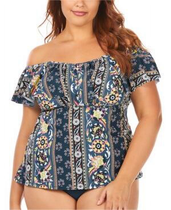 58 Raisins Curve Plus Size Mallorca Tortuga Flounce Tankini Top Only