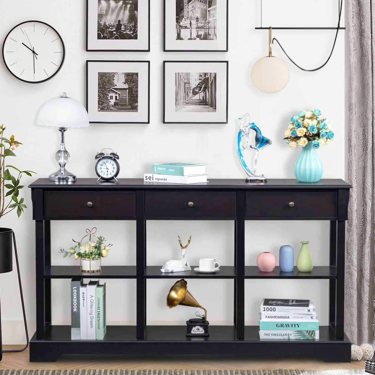 58" Retro Console Table, Retro Kitchen Sideboard Buffet Cabinet with ...