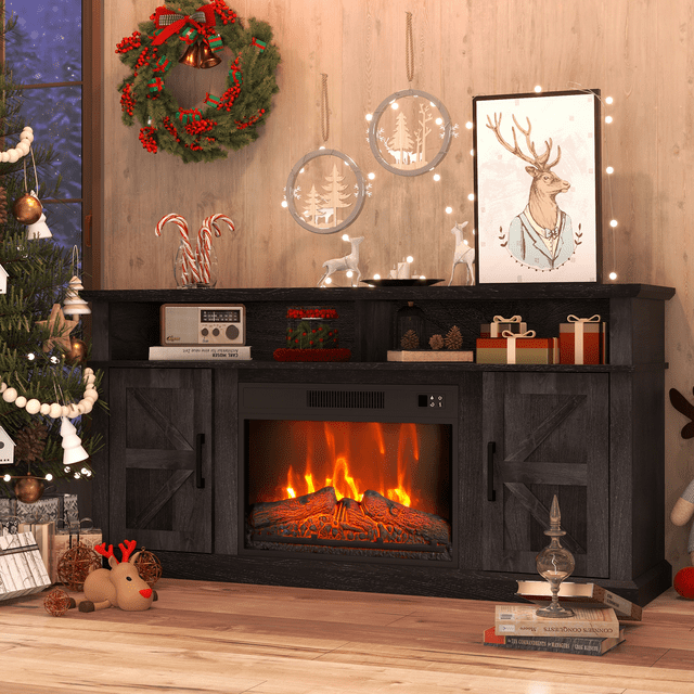 58-Inch TV Stand with 23-Inch Electric Fireplace, Entertainment Center ...
