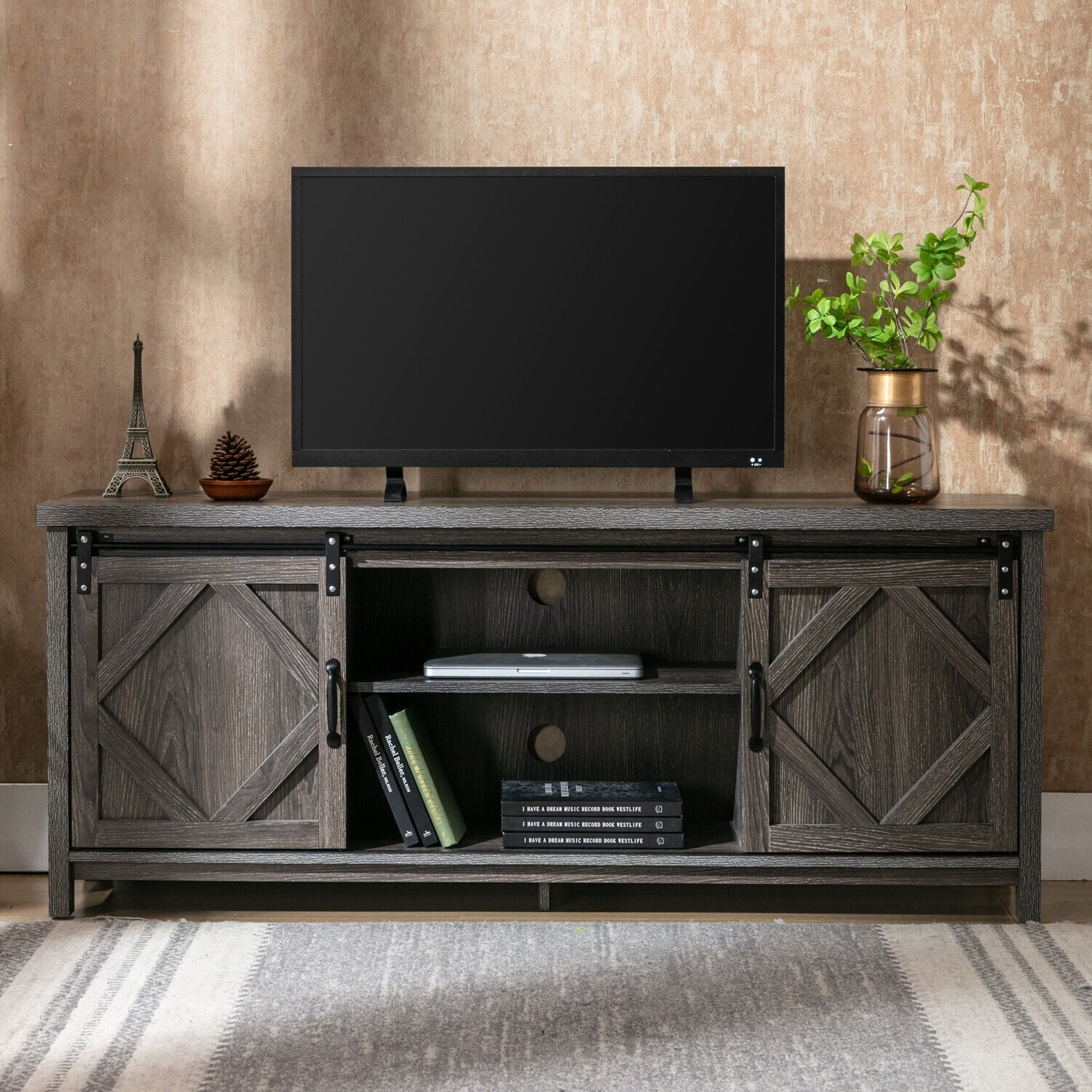 58'' TV Stand Farmhouse Sliding Barn Door Entertainment Center for up ...