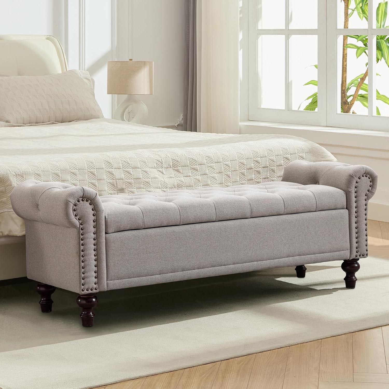 58'' Upholstered Storage Bench for Bedroom, Linen End of Bed Storage ...