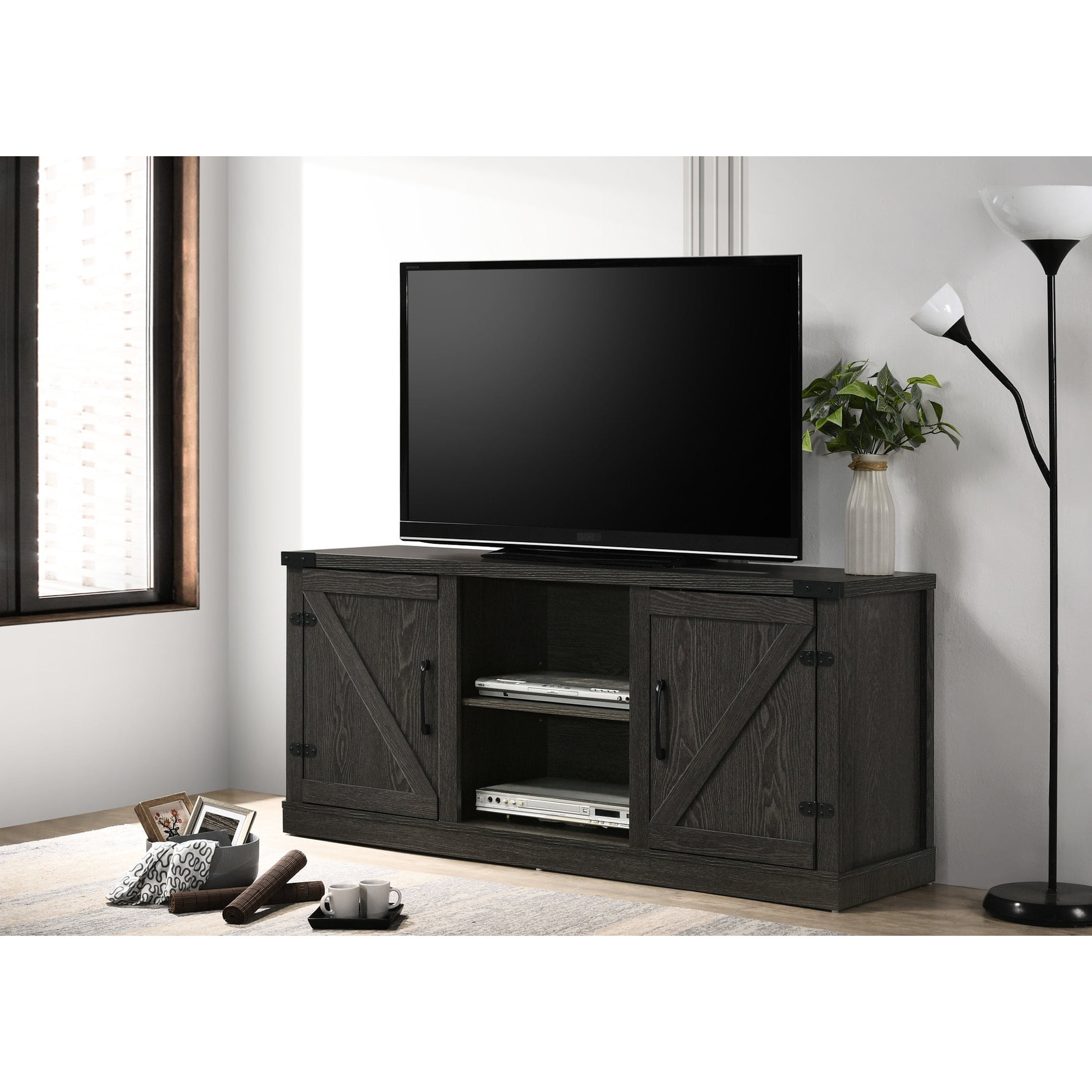 58" Wide TV Stand with 2 Open Shelves - 63-inch TV Capacity, Cable ...