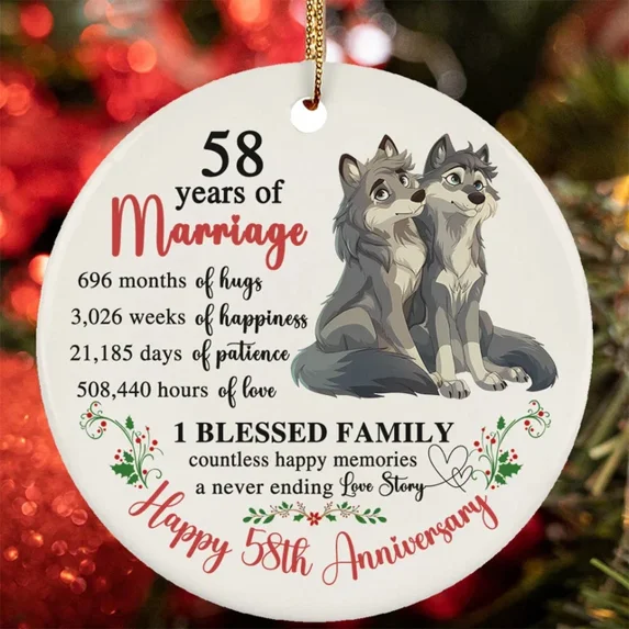 58 Years Of Marriage Ornament Happy 58th Anniversary Wolf Love kriStmAs 1PC Ornaments - Trending ...