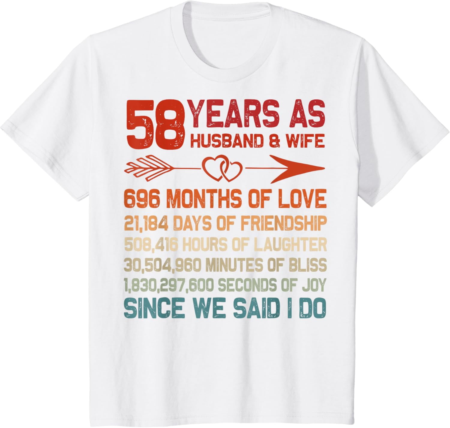 58 Years as Husband & Wife 58th Anniversary Gift for Couple T-Shirt ...