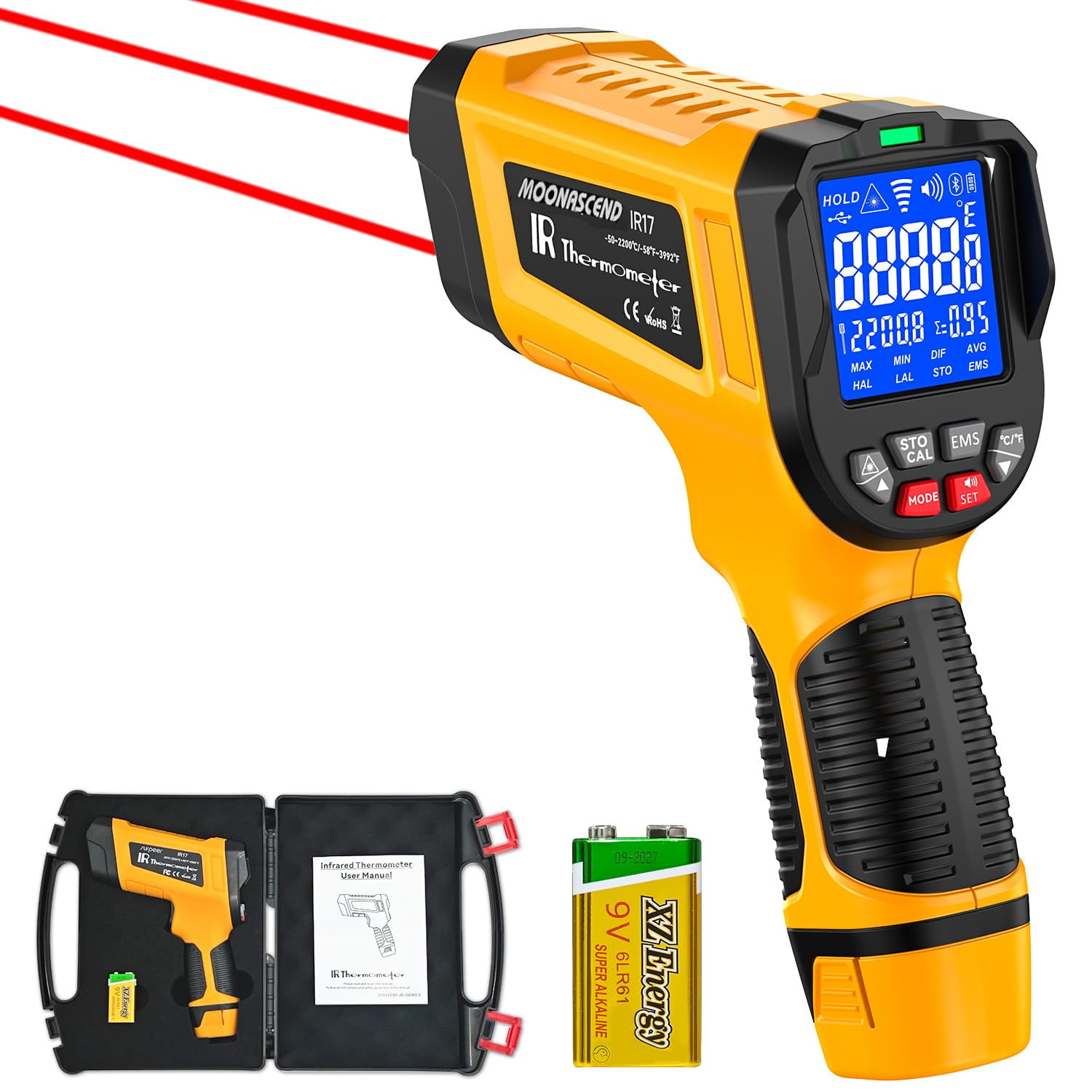 -58°f to 3992°f high-precision triple-laser infrared thermometer, 50:1 ...