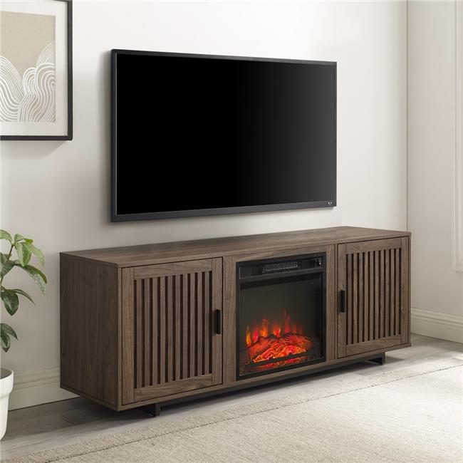 58 in. Silas Low Profile TV Stand with Fireplace, Walnut - Walmart.com