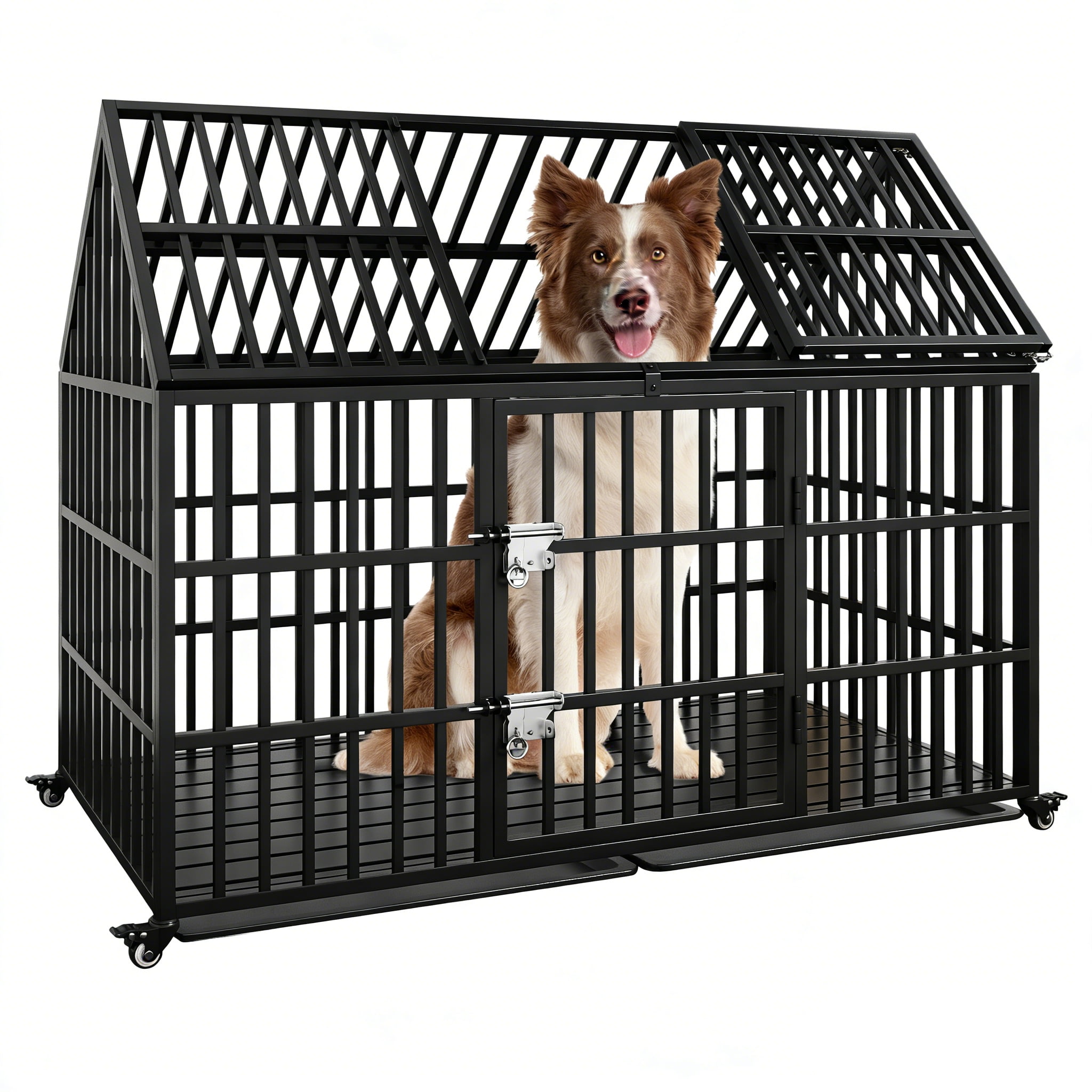 58 inch Heavy Duty Indestructible Dog Crate, Escape Proof Dog Cage ...