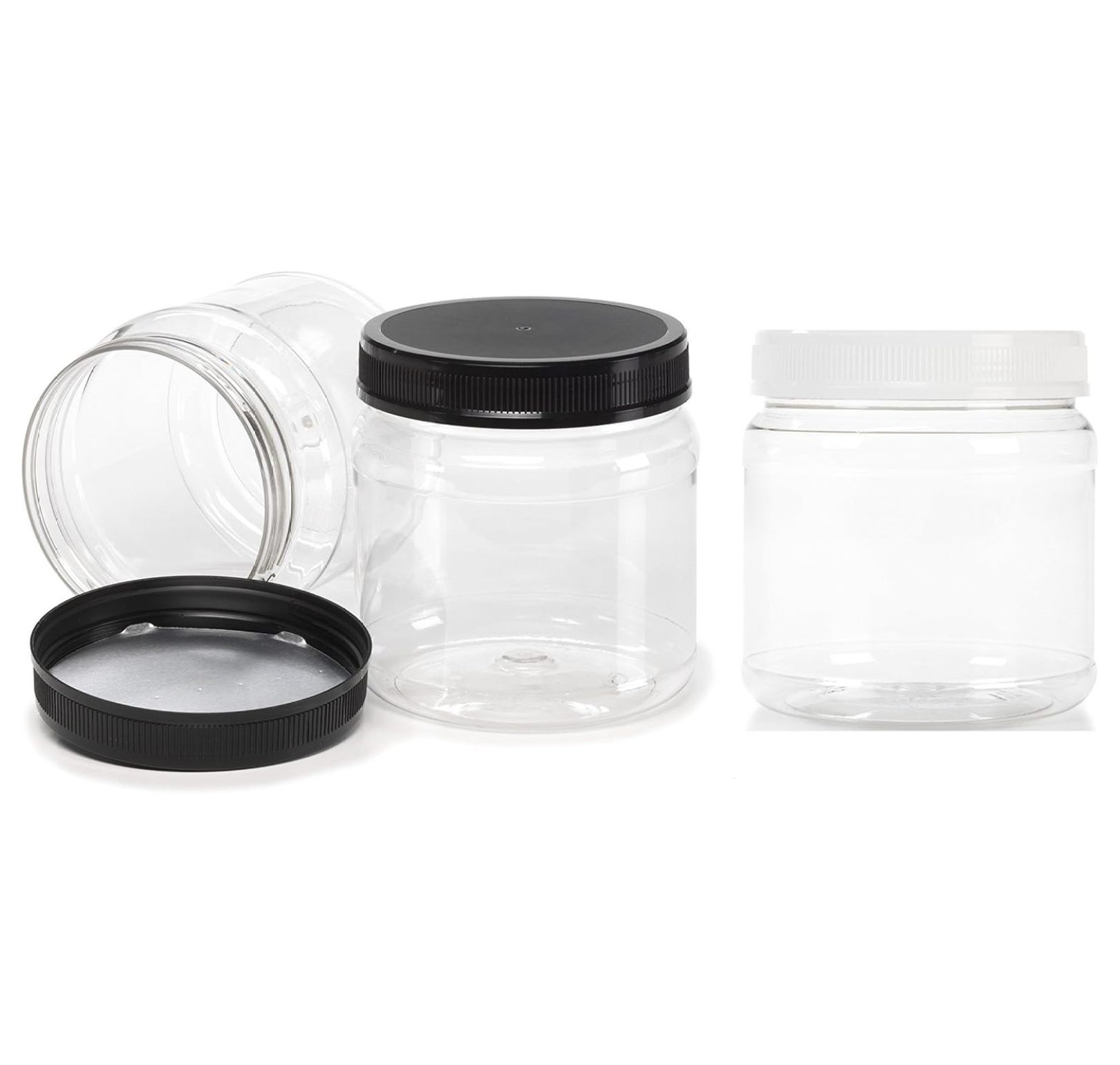 58 oz. Large Round Clear Plastic Jars with White Ribbed Lids (4/Pack ...