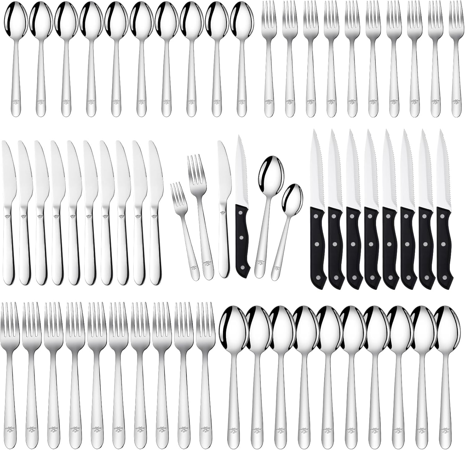 58-piece silverware set service for 10 people - stainless steel cutlery ...