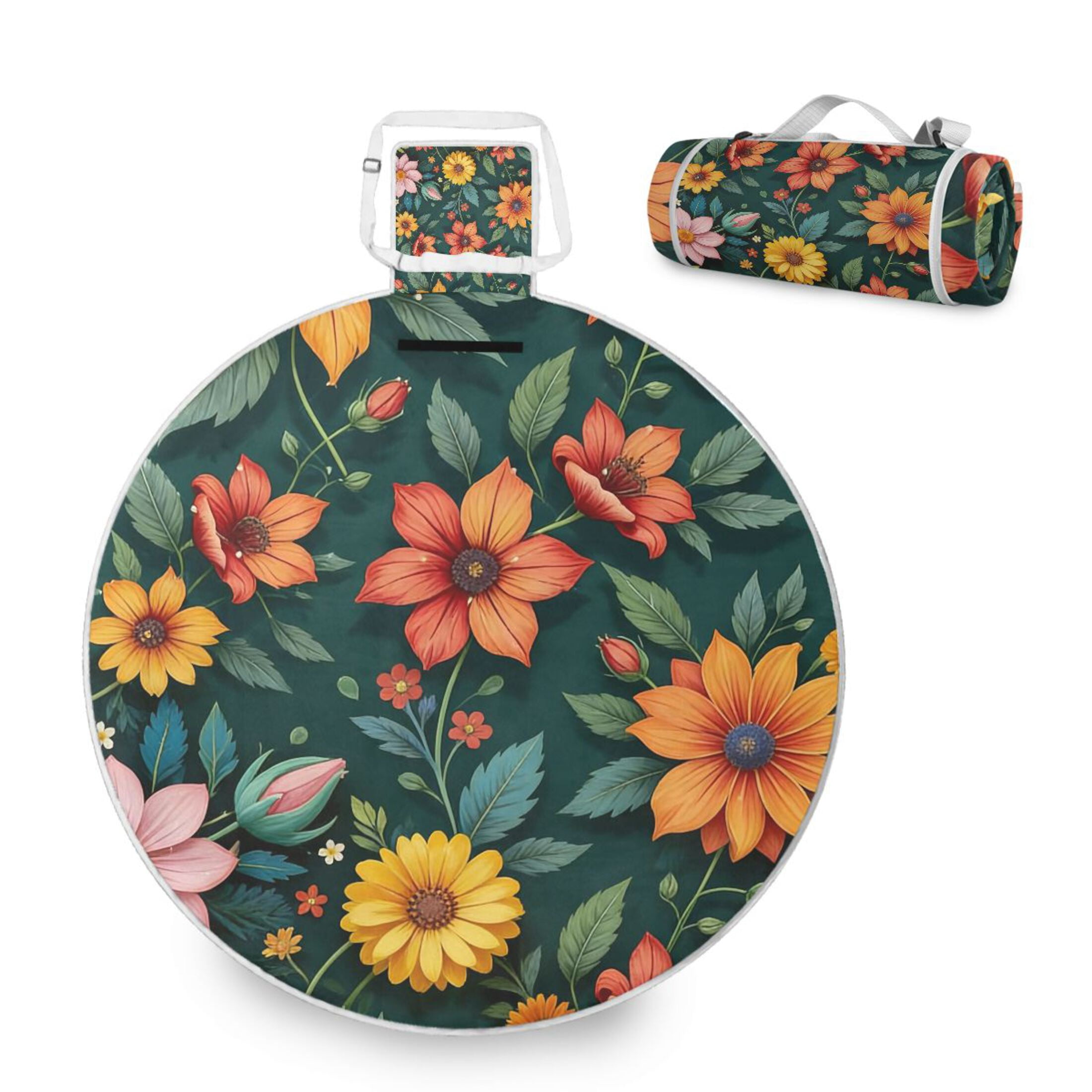 58 x 58 Inch Round Picnic Mat, Waterproof Sandproof Foldable Compact ...