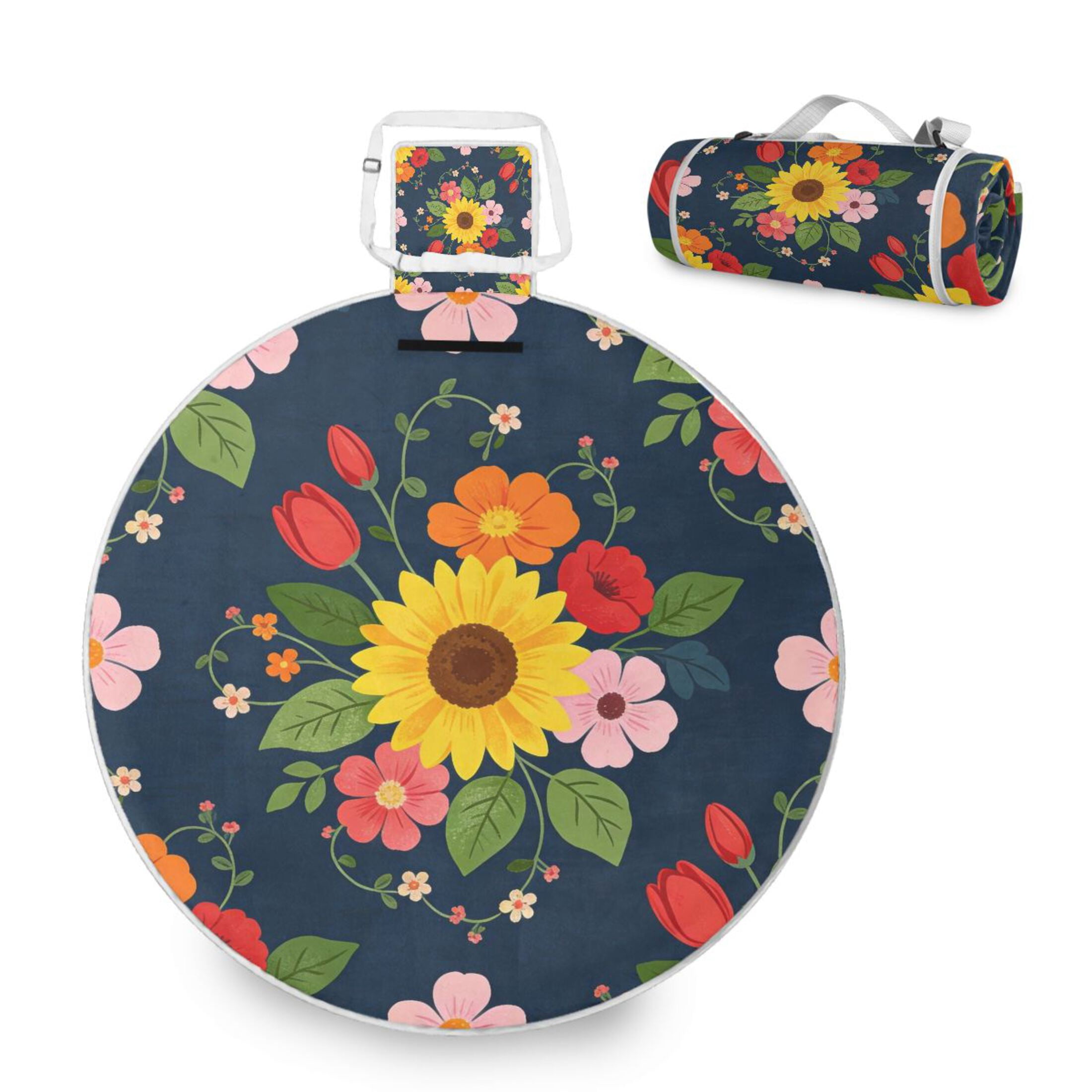 58 x 58 Inch Round Picnic Mat, Waterproof Sandproof Foldable Compact ...