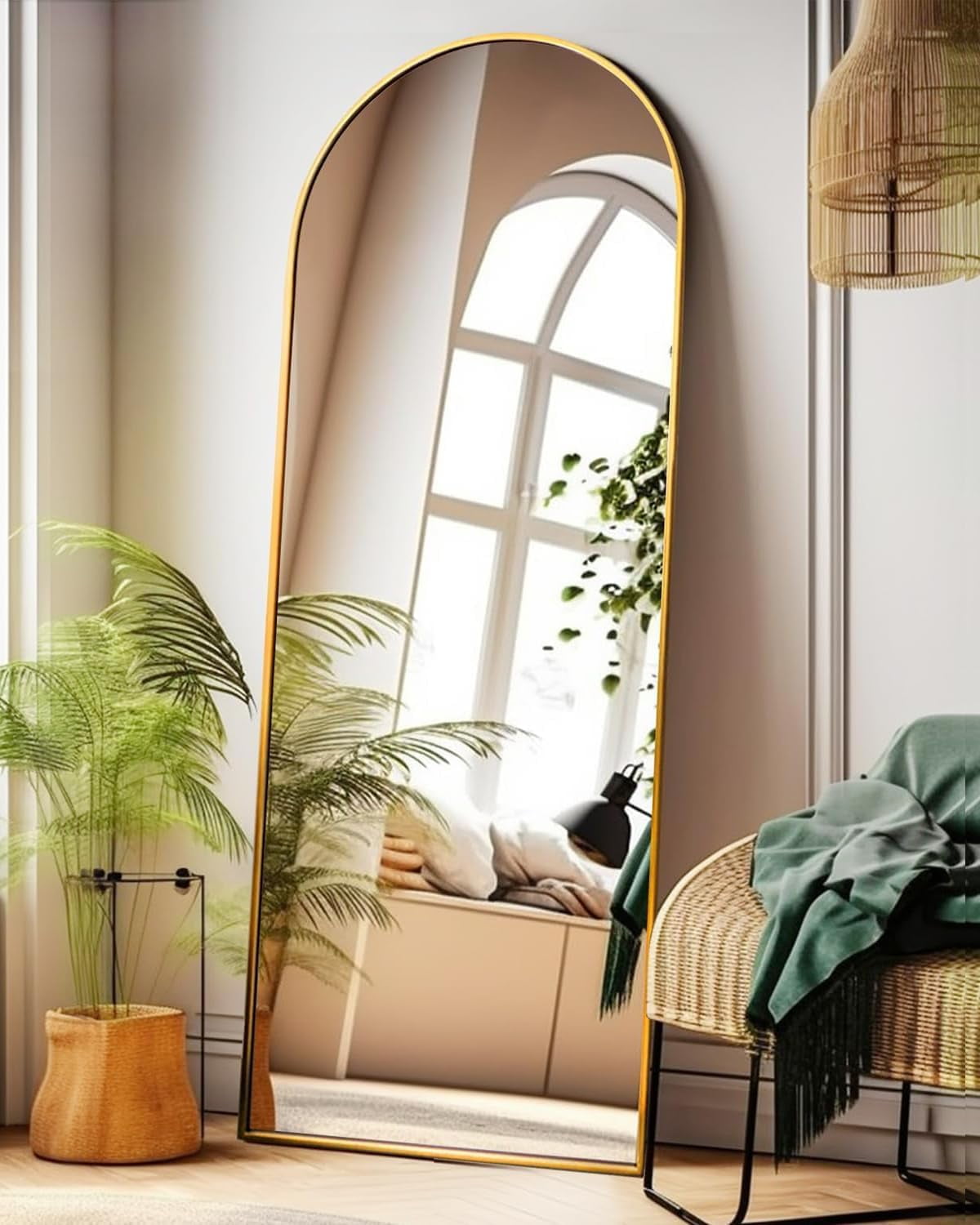 58"x18" Arched Full Length Mirror - Gold Freestanding Floor Mirror for ...
