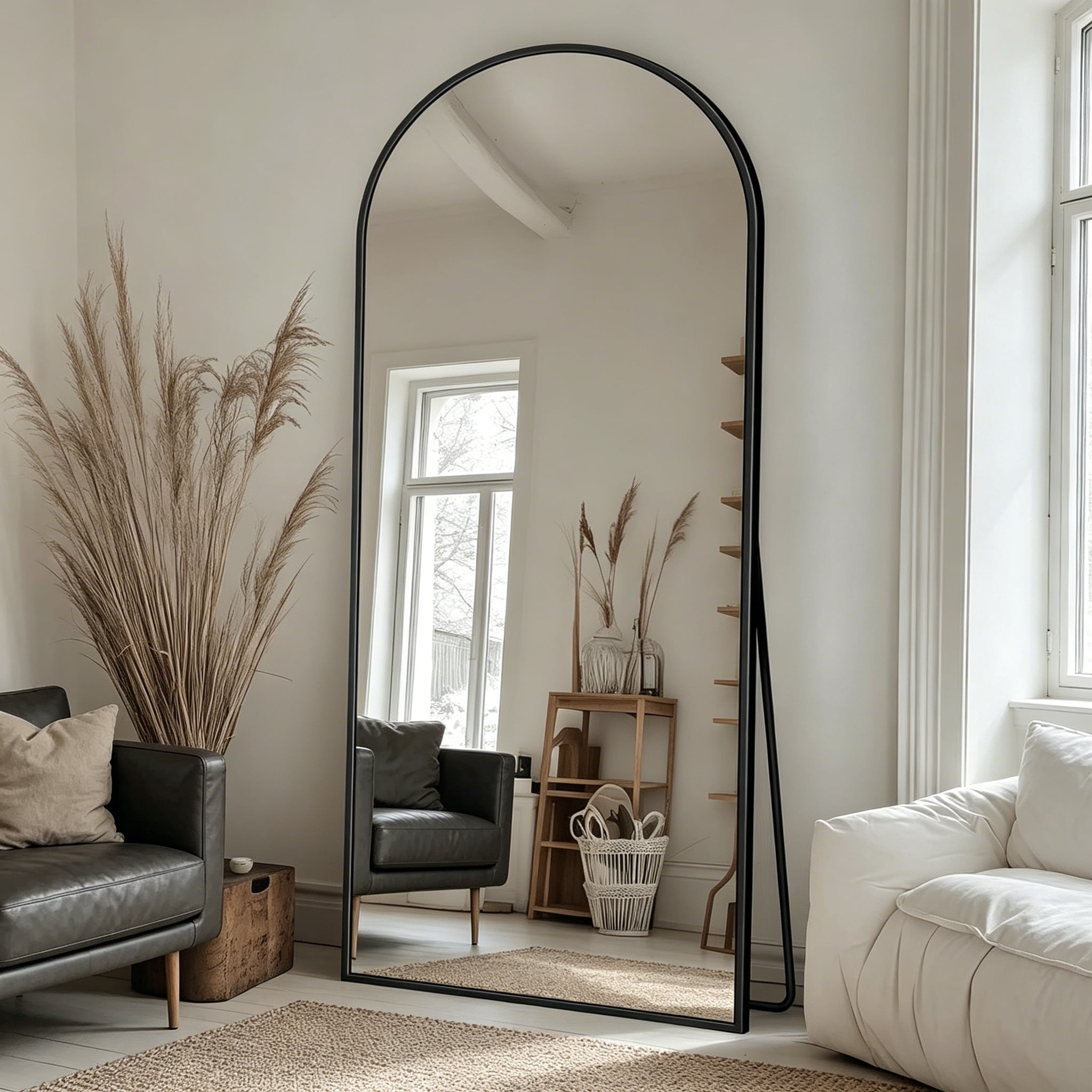 58"x18" Arched Full Length Mirror with Stand, Aluminum Frame ...