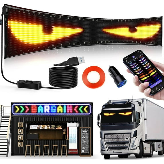 58"x8" Large Devil Eyes Light for Windshield, Full Color Eyes Animated ...