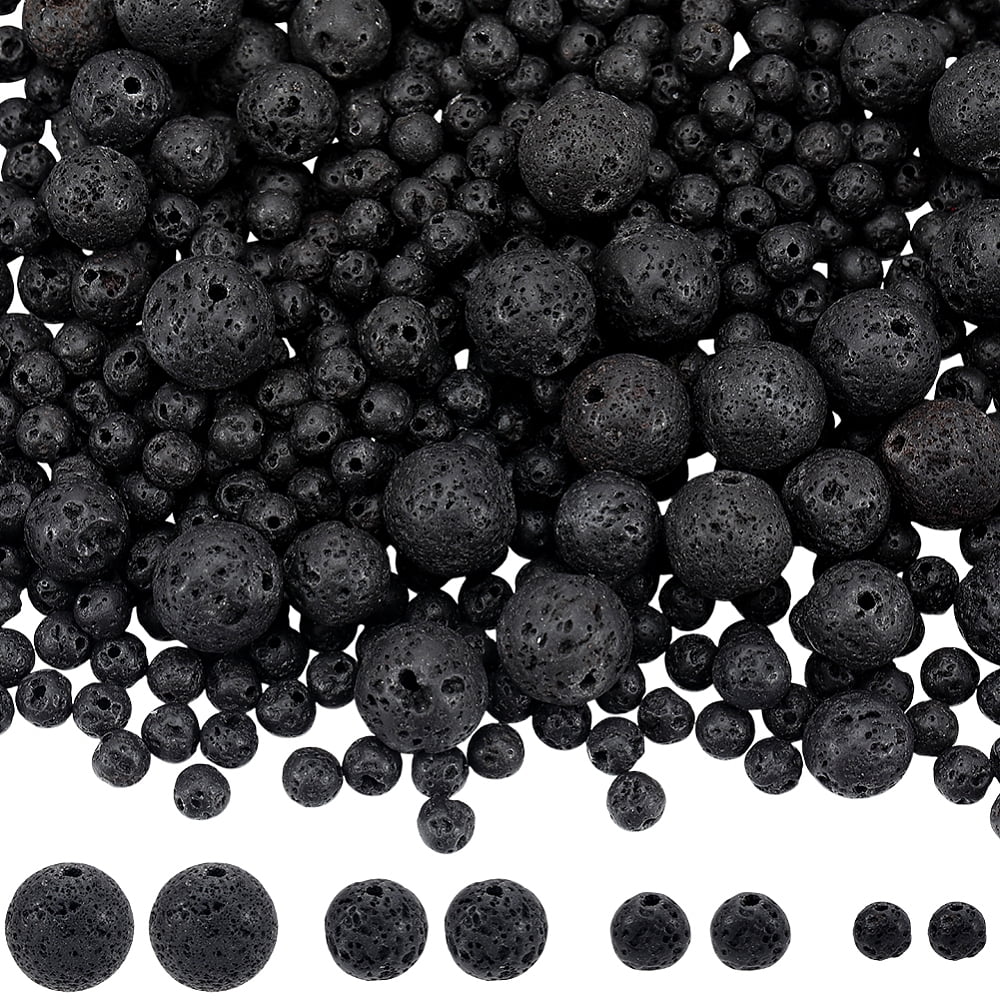 580Pcs 4 Sizes Natural Lava Rock Round Beads 4~10mm Hole: 0.5~1mm ...