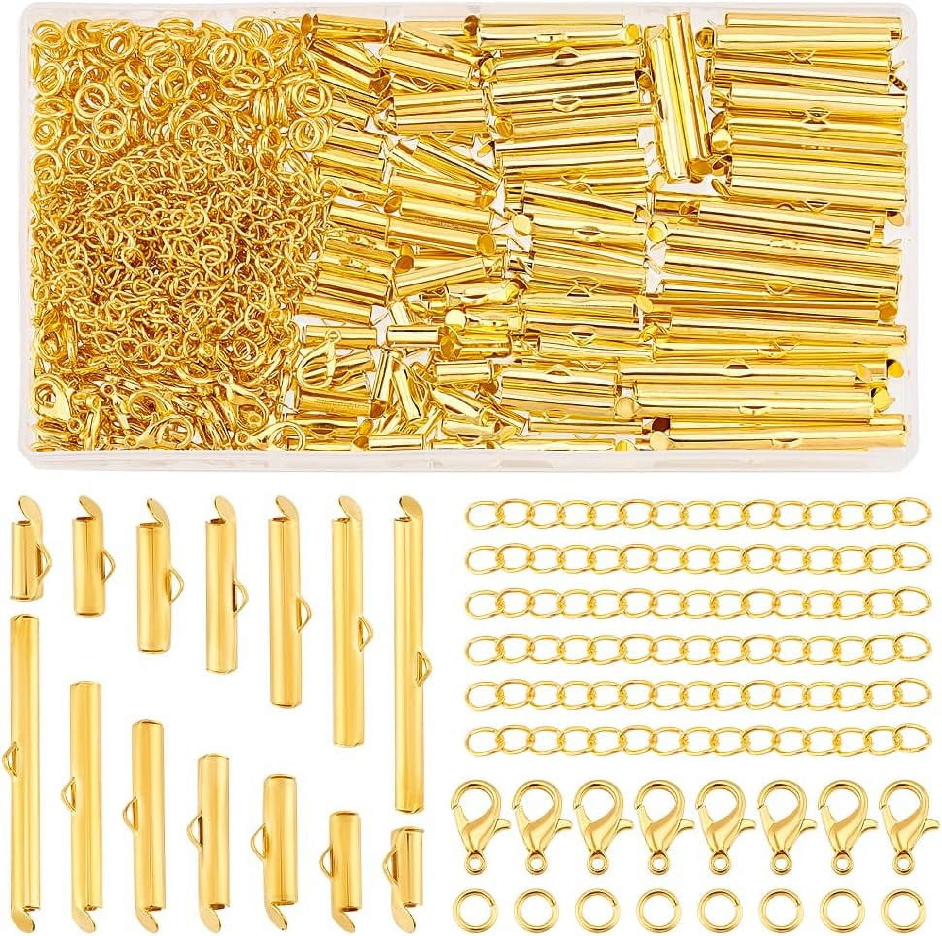 580pcs Tube Slide Clasp Kit Gold Beading Slide Tube Cord Ends with Jump ...