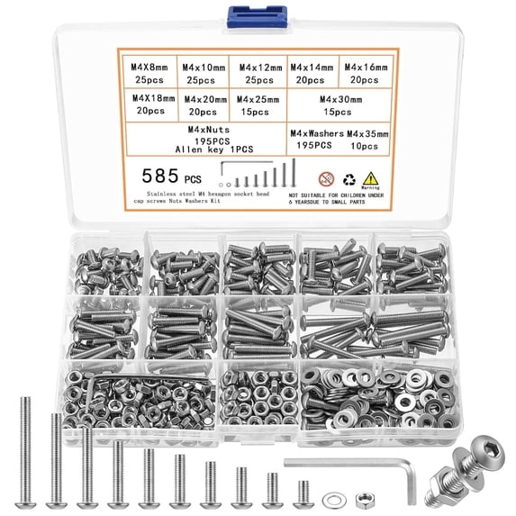 585 Pcs M4 Screws Kit, M4 Machine Screws and Nuts and Washers Set ...