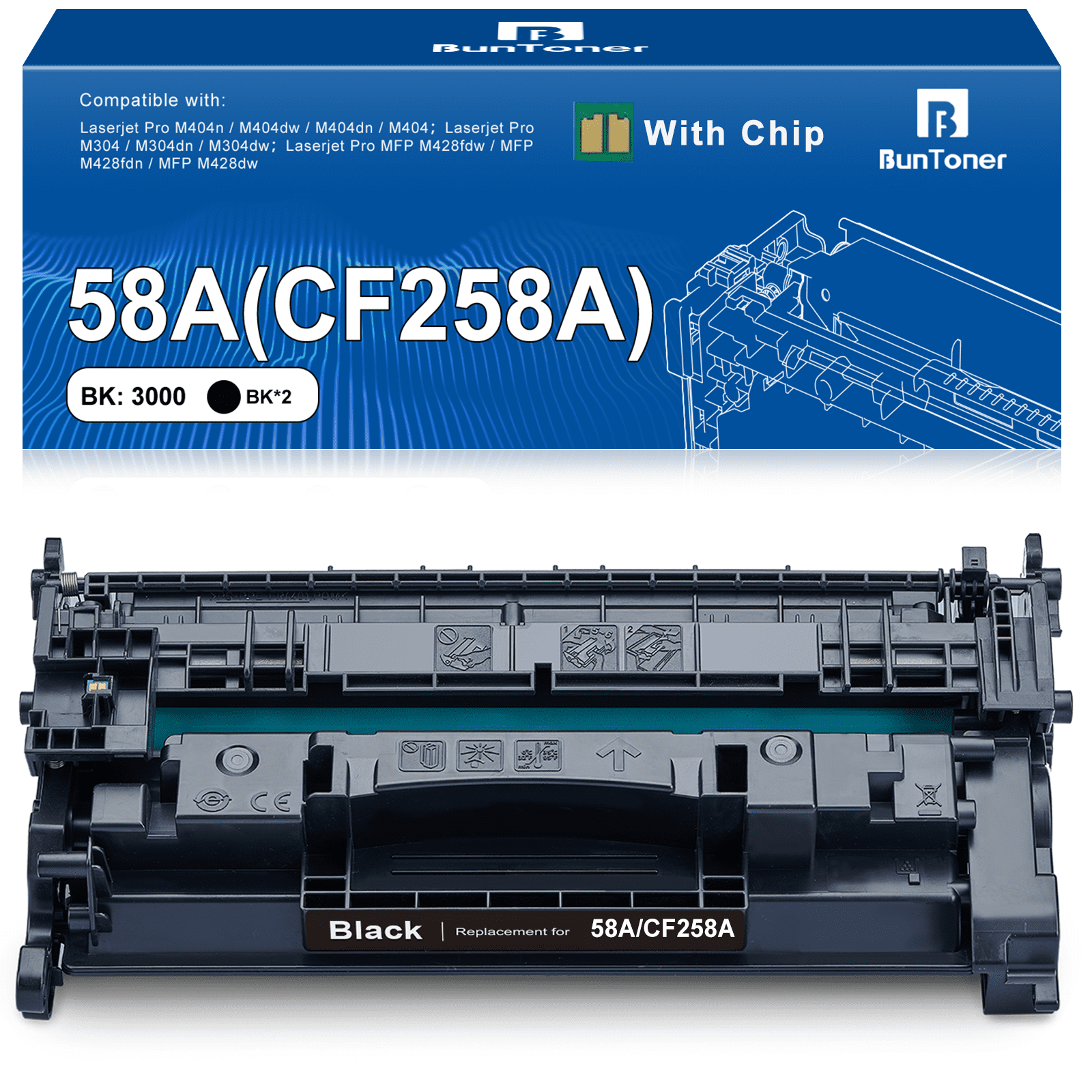 58A CF258A Toner Cartridge (with Chip) Compatible for HP 258 58A CF258X ...