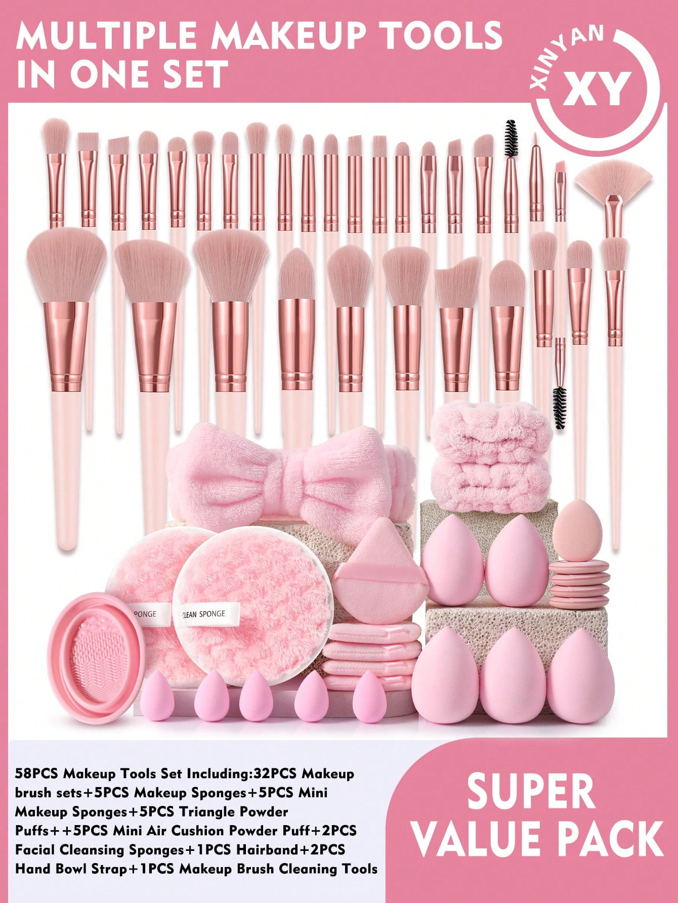 58PCS Makeup Tools Set – Includes 32PCS Brushes, 5PCS Makeup Sponges ...