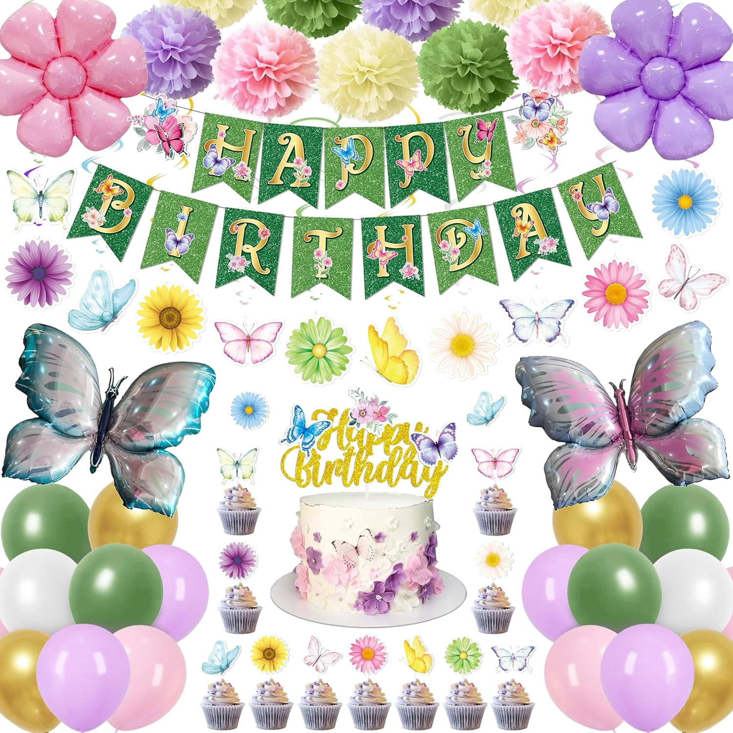 58Pcs Spring Party Decorations Flowers Butterfly Birthday Party ...