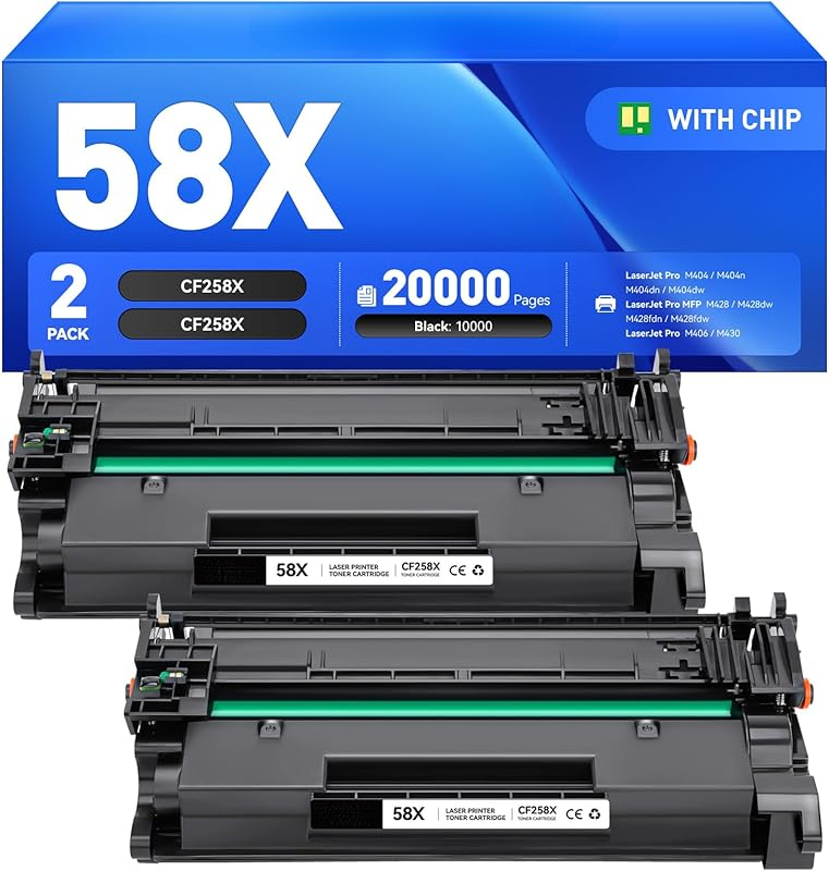 58X Black Toner Cartridge 2-Pack with chip High Yield Replacement for ...