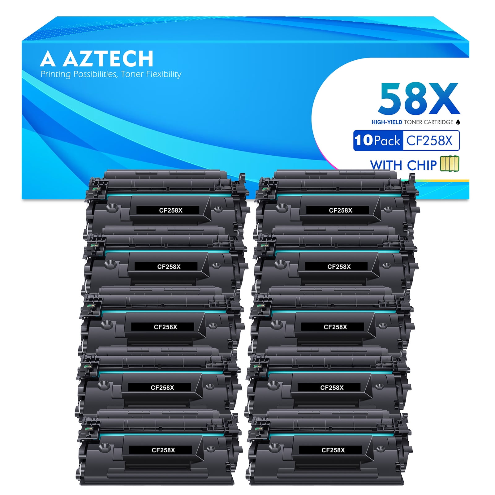 58X CF258X 58A CF258A | 10-Pack Compatible Toner with Chip for HP ...