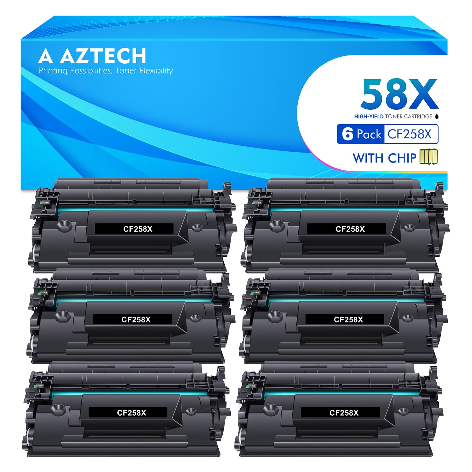 58X CF258X 58A CF258A | 6-Pack Compatible Toner with Chip for HP CF258X ...